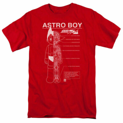 Astro Boy Schematics T Shirt Mens Licensed Cartoon Merchandise Red | eBay