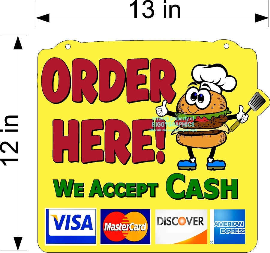 ORDER HERE SIGN BURGER MAN WITH PAYMENT OPTIONS HANGING PLEXIGLASS FOR ...