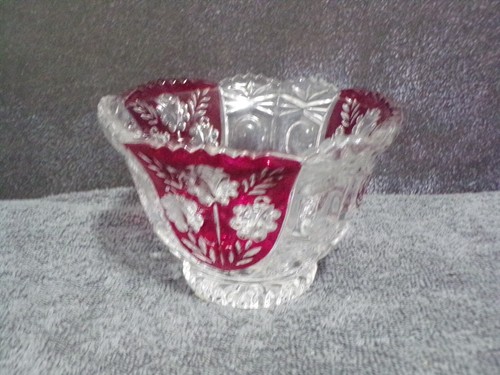 Vintage Ruby Red & Clear Crystal Cut Vase or Bowl Footed | eBay