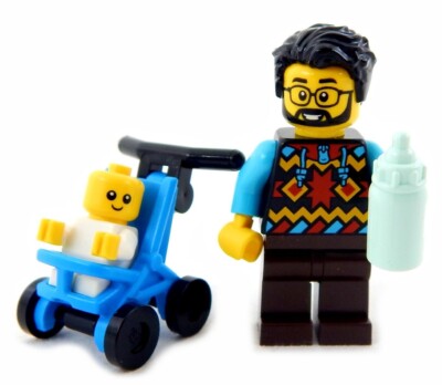 NEW LEGO DAD with BABY in STROLLER MINIFIG LOT minifigure city town ...
