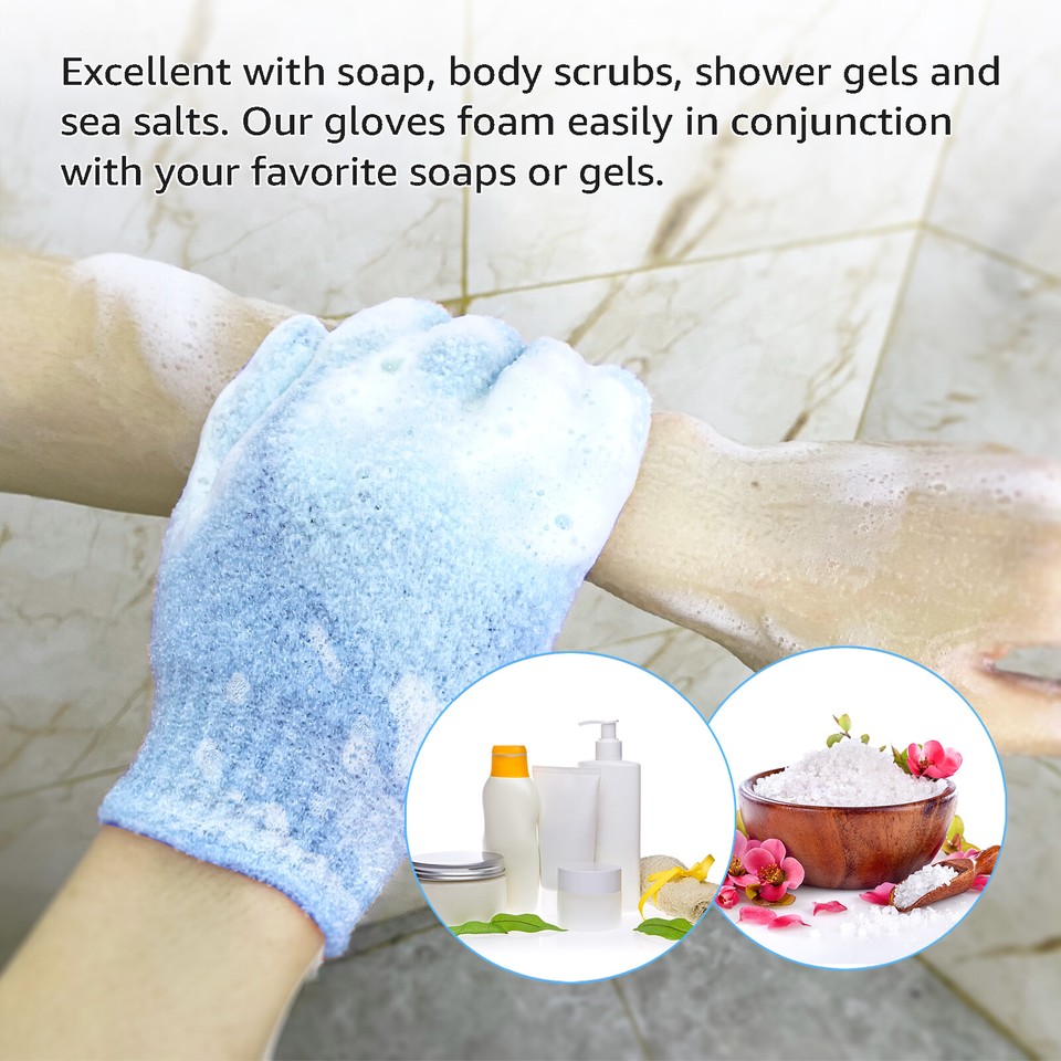 EvridWear Unisex Hygiene Exfoliating Hydro Body Scrub Bath Gloves 3 ...