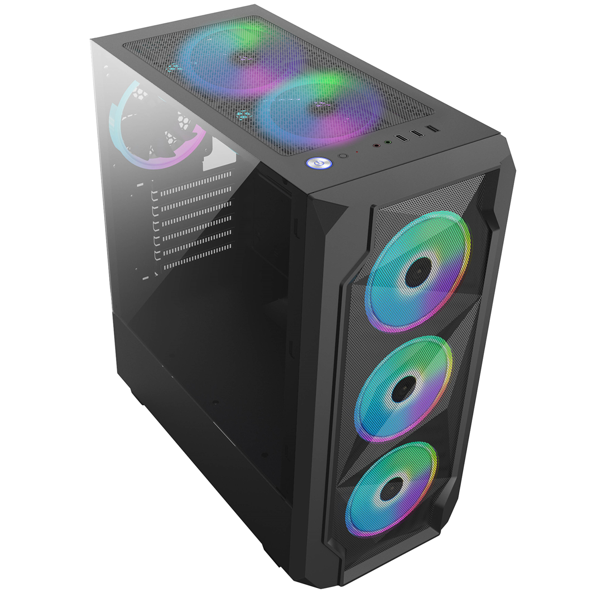 Meshed Gaming PC Computer Case Mid Tower ATX Tempered Glass 6x RGB LED ...
