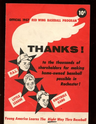 1957 Minor League Baseball Program Columbus at Rochester Red Wings VGEX ...