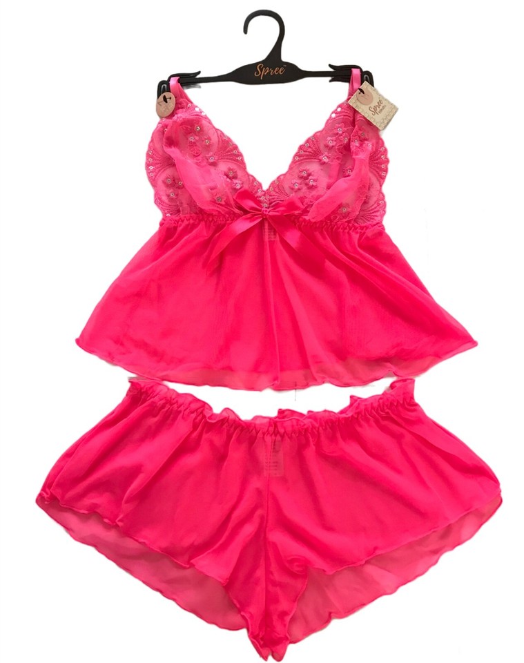 NWT Spree Sheer mesh camisole and Shorts sexy Lingerie Sleep Set, S,M,L ...