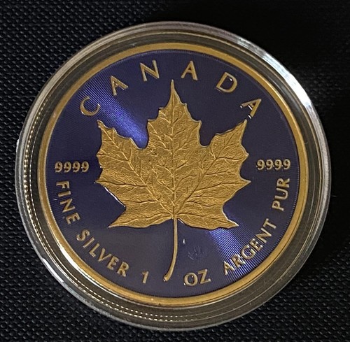 2022 Canada Maple Leaf Coin $5 1 Oz 0.9999 Silver Coin Cyber Color 24kt ...