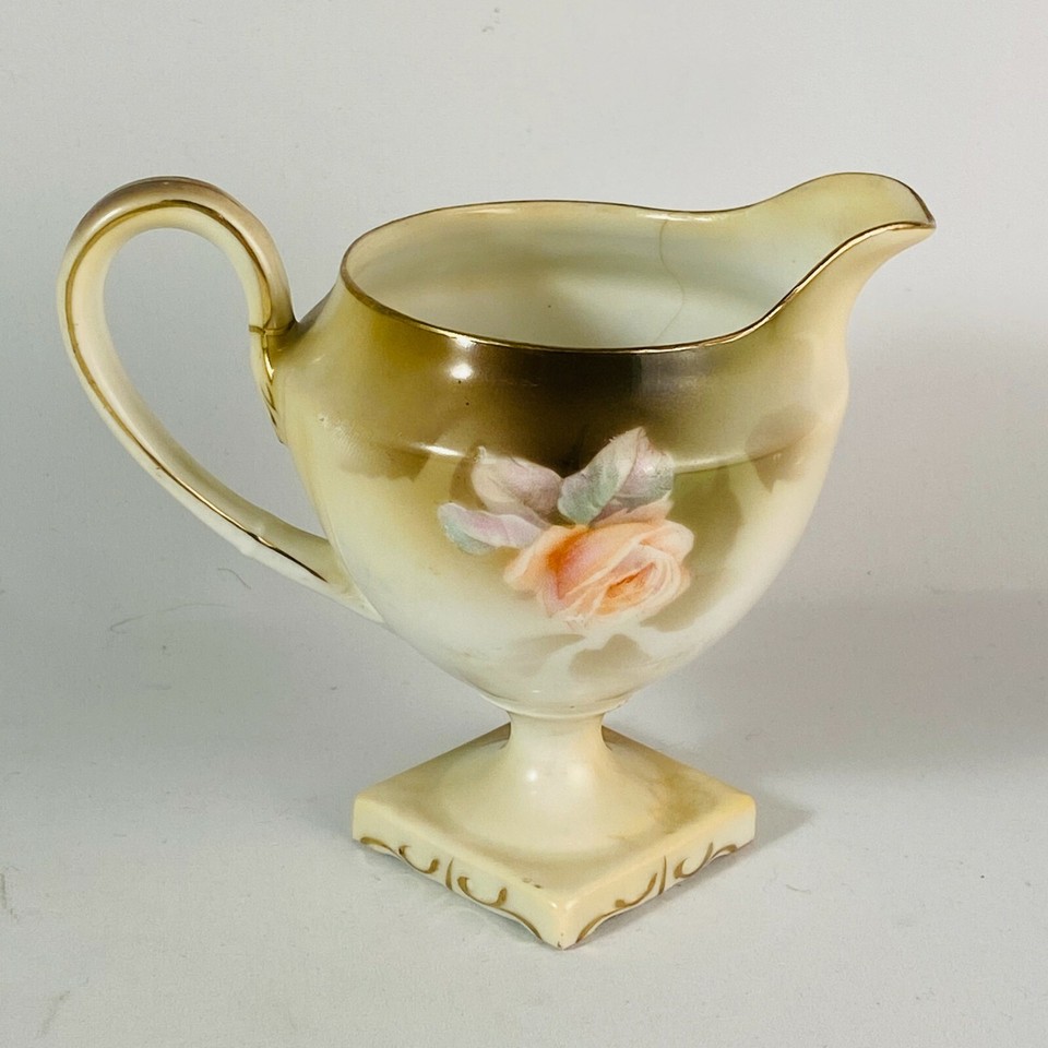 R S Prussia Rose Pedestal Creamer Square Base Gold Trim Wreath Mark As ...