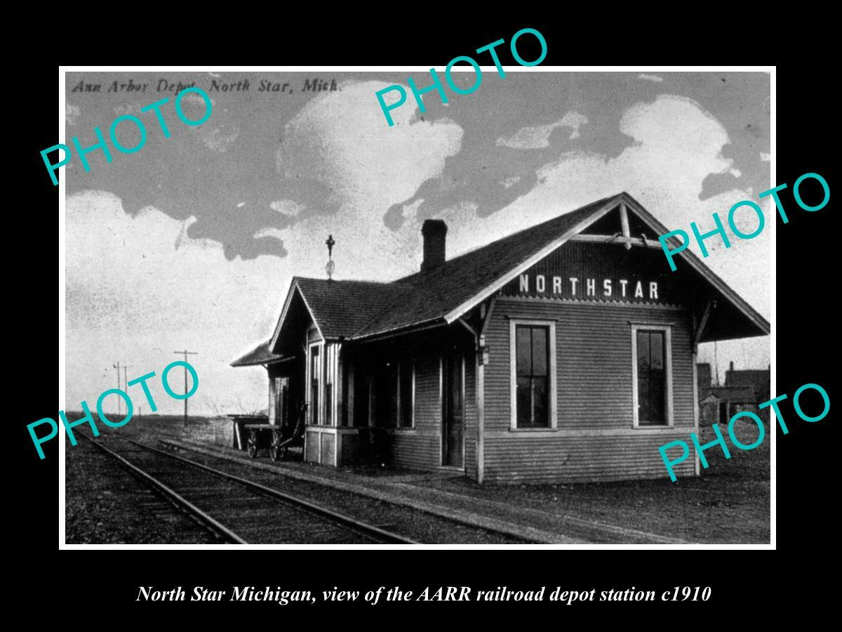 OLD POSTCARD SIZE PHOTO OF NORTH STAR MICHIGAN THE RAILROAD DEPOT c1910 ...