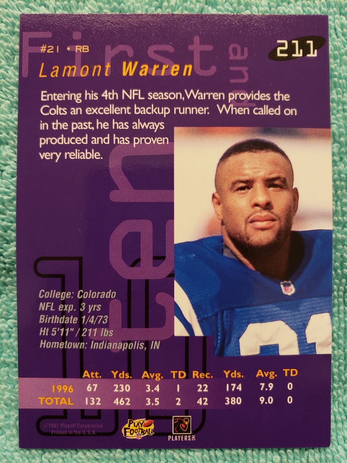 1997 Playoff First & Ten - #211 Lamont Warren for sale online | eBay