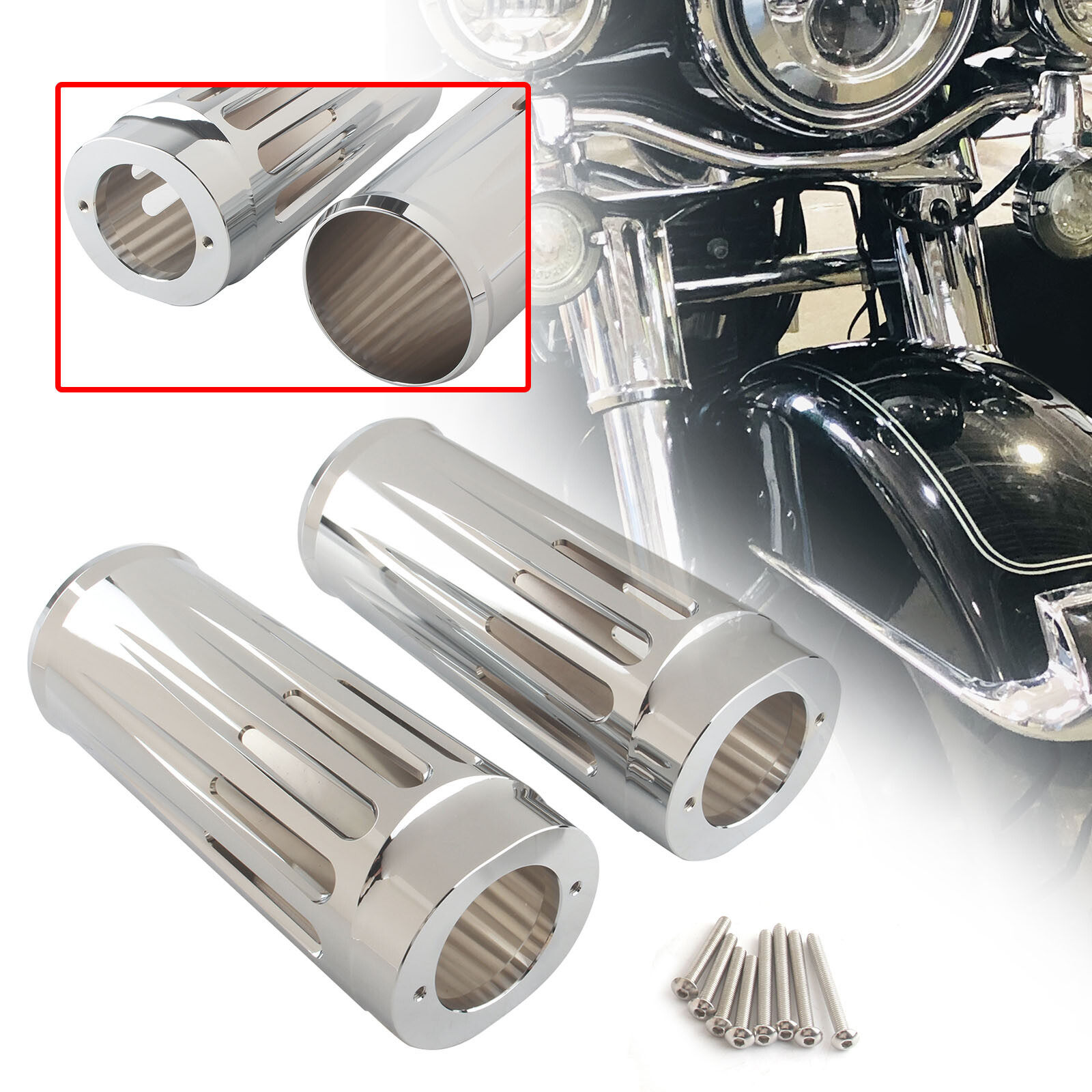 2"extend CNC Cut chrome Fork cans Boots Cover For Harley Electra Road ...