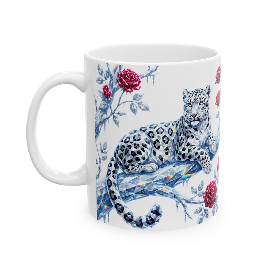 Crystal Snow Leopard Mug – Jewel-Toned Wildlife Art with Red Crystal ...