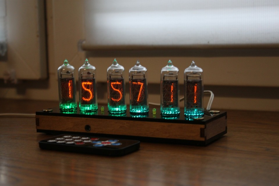 Nixie tube clock include IN-14 tubes and plywood black case retro ...