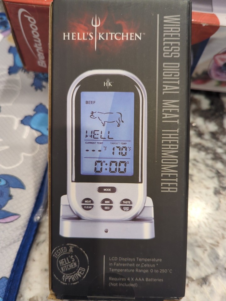 Hell's Kitchen Wireless Digital Meat Thermometer, 65 Ft Range, 8 Meat ...