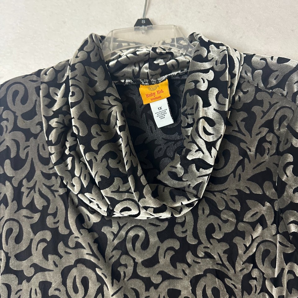 Ruby Red Plus 1X Velvet cowl neck top silver black holiday party ...