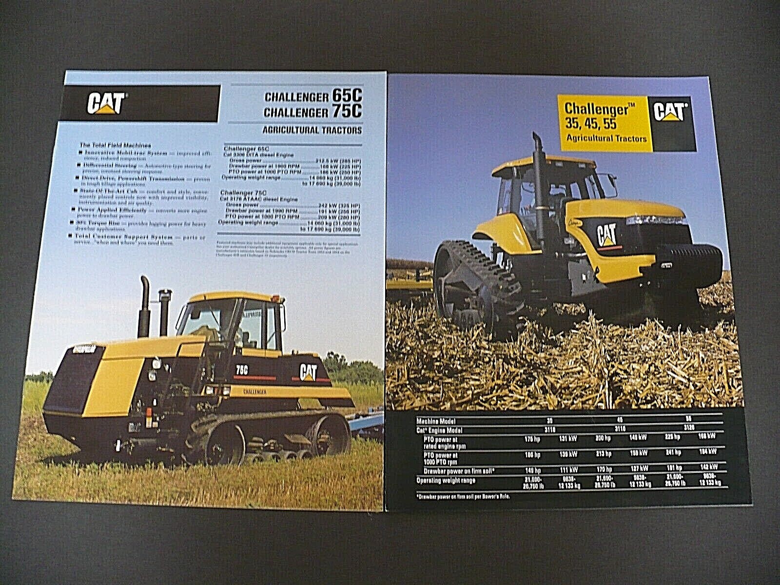 2 CATERPILLAR CHALLENGER MODELS 65C, 75C & 35,45,55, TRACTOR CRAWLER ...