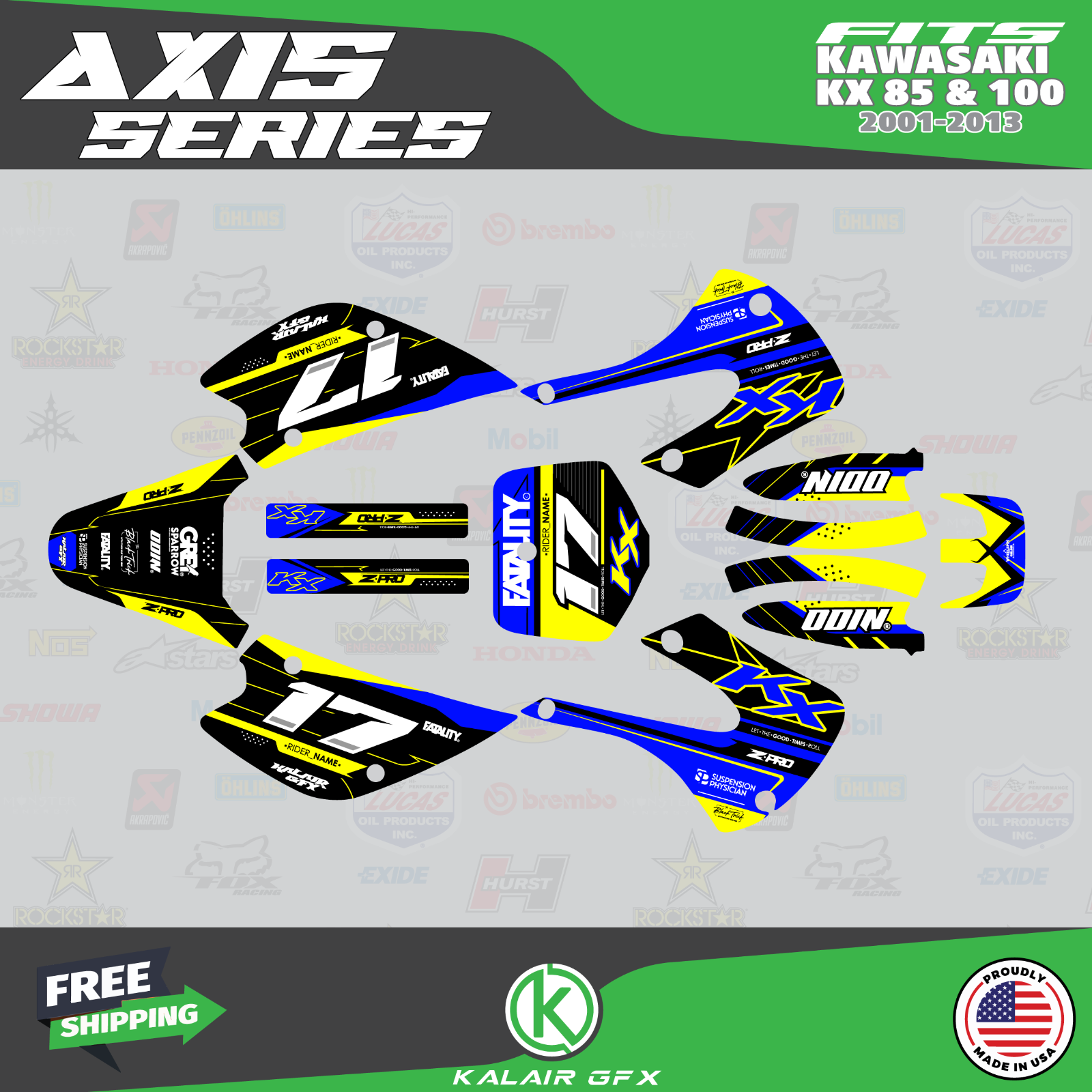 Graphics Kit for Kawasaki KX85 KX100 (2001-2013) KX 85KX 100 Axis ...