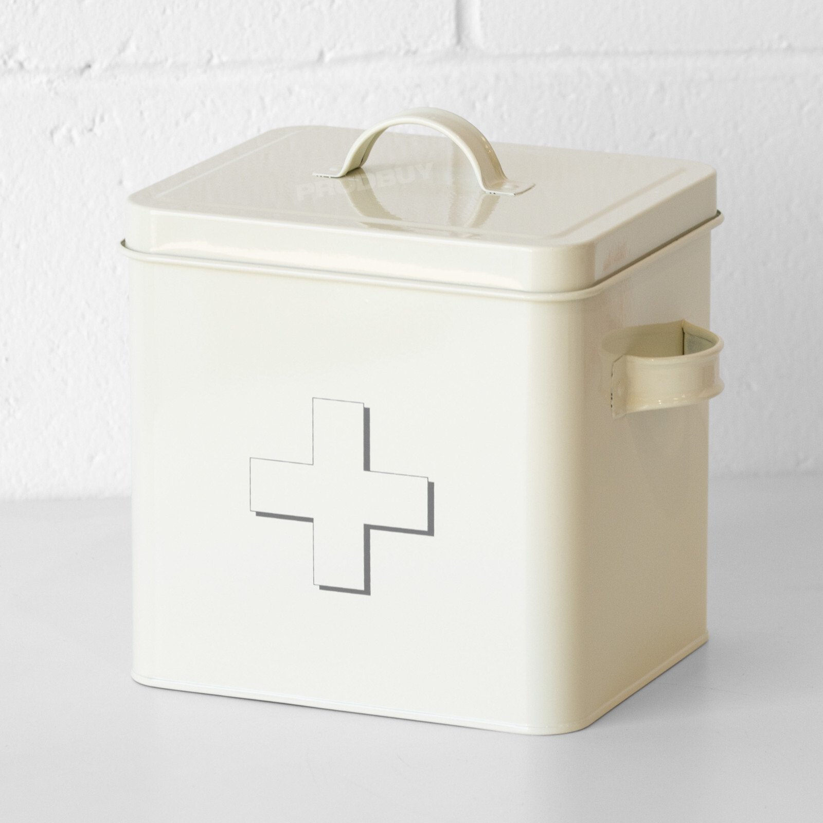 Large Cream Metal First Aid Tin Empty Storage Container Medicine Suppy ...