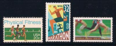 RUNNING - PHYSICAL FITNESS - MARATHON - SET OF 3 U.S. STAMPS - MINT ...