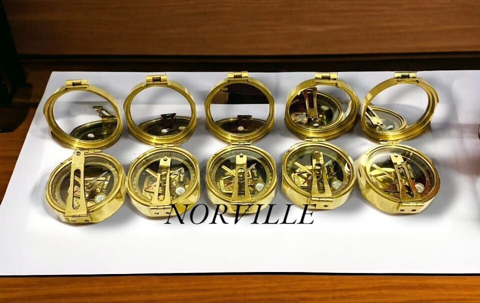 Brass Brunton Compass With wooden Box Marine Nautical Collectible ...