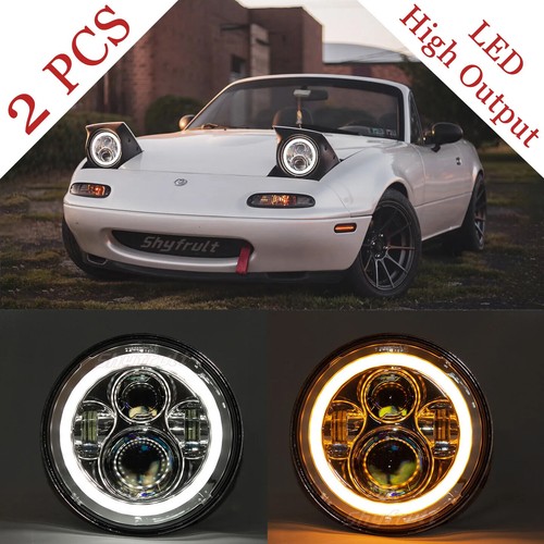 Pair New 7" Round-LED Headlights For-Mazda Miata MX5 MX-5 1990-1997 ...