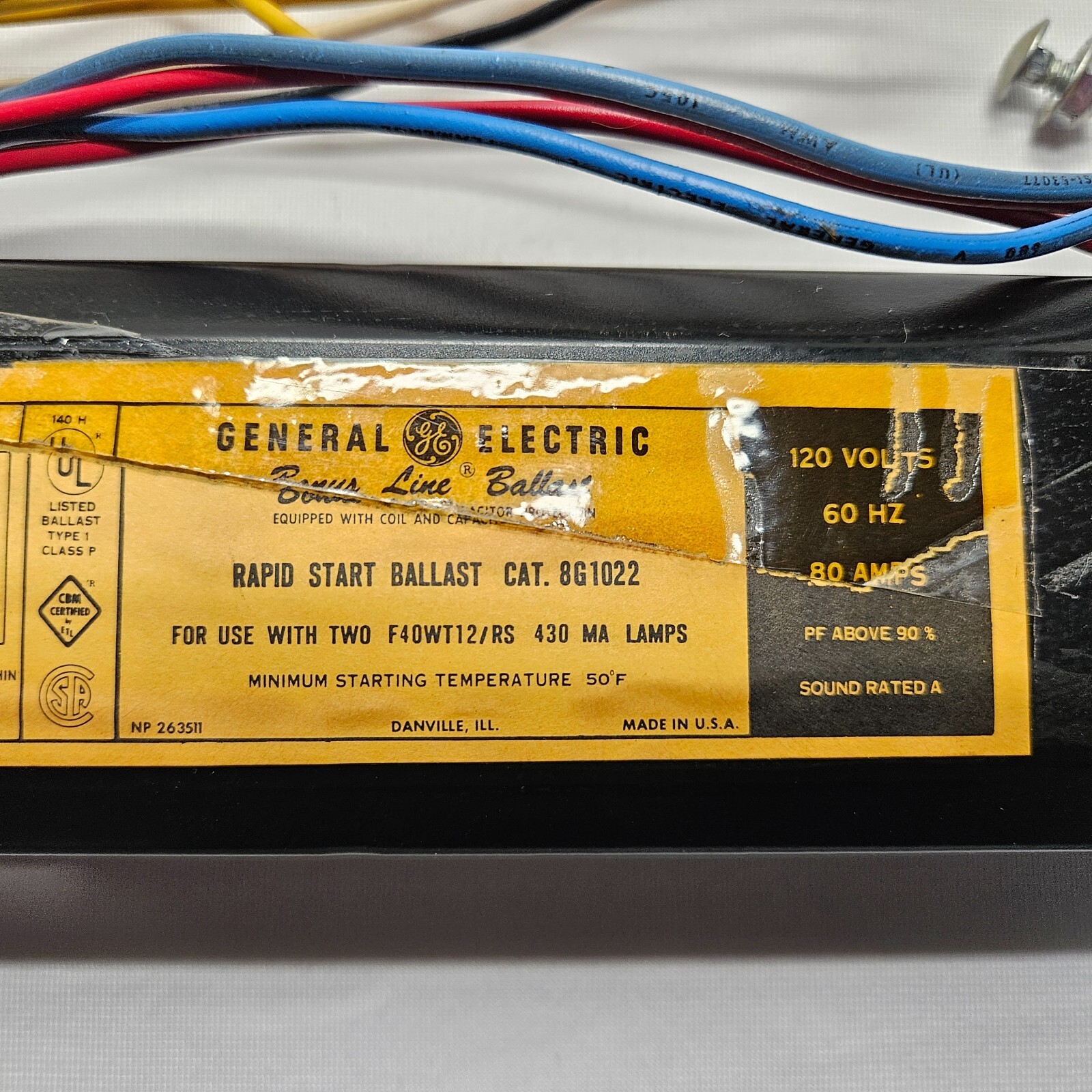 General Electric 8g1022w Rapid Start Ballast Class P 120v .80a 60hz for ...