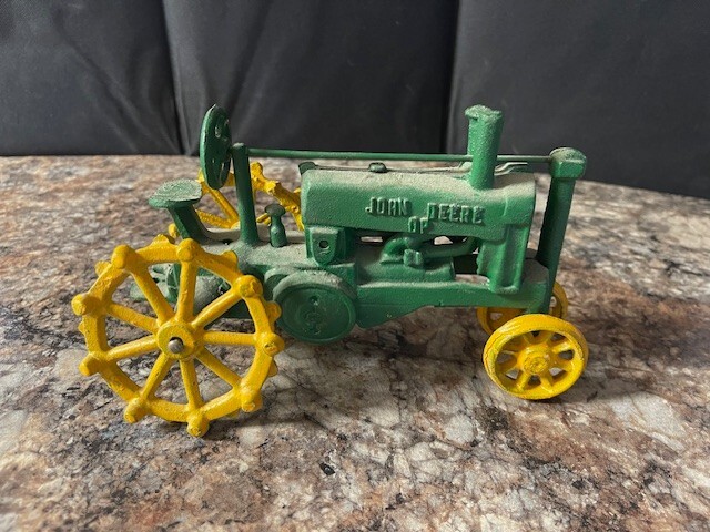 2 Vintage John Deere Tractors OP Cast Iron Green And Yellow Farm ...