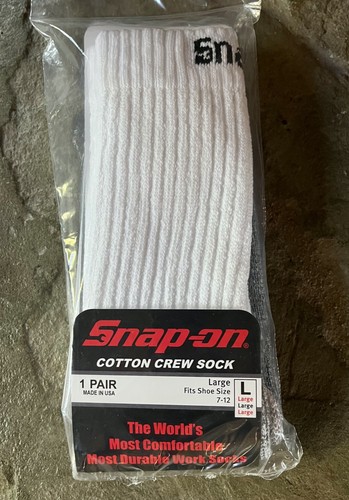 MEN'S OFFICIAL SNAP-ON TOOLS WHITE COTTON CREW SOCKS - SIZE LARGE / L ...