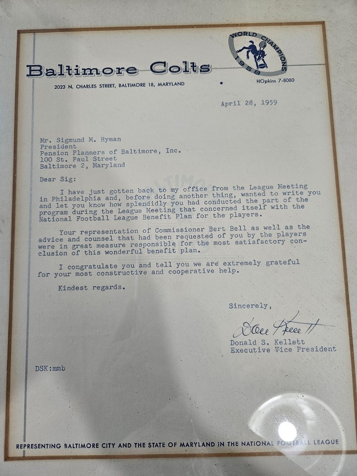 1959 and 1960 NFL Packers Colts letters signed by Jack Vainisi and ...