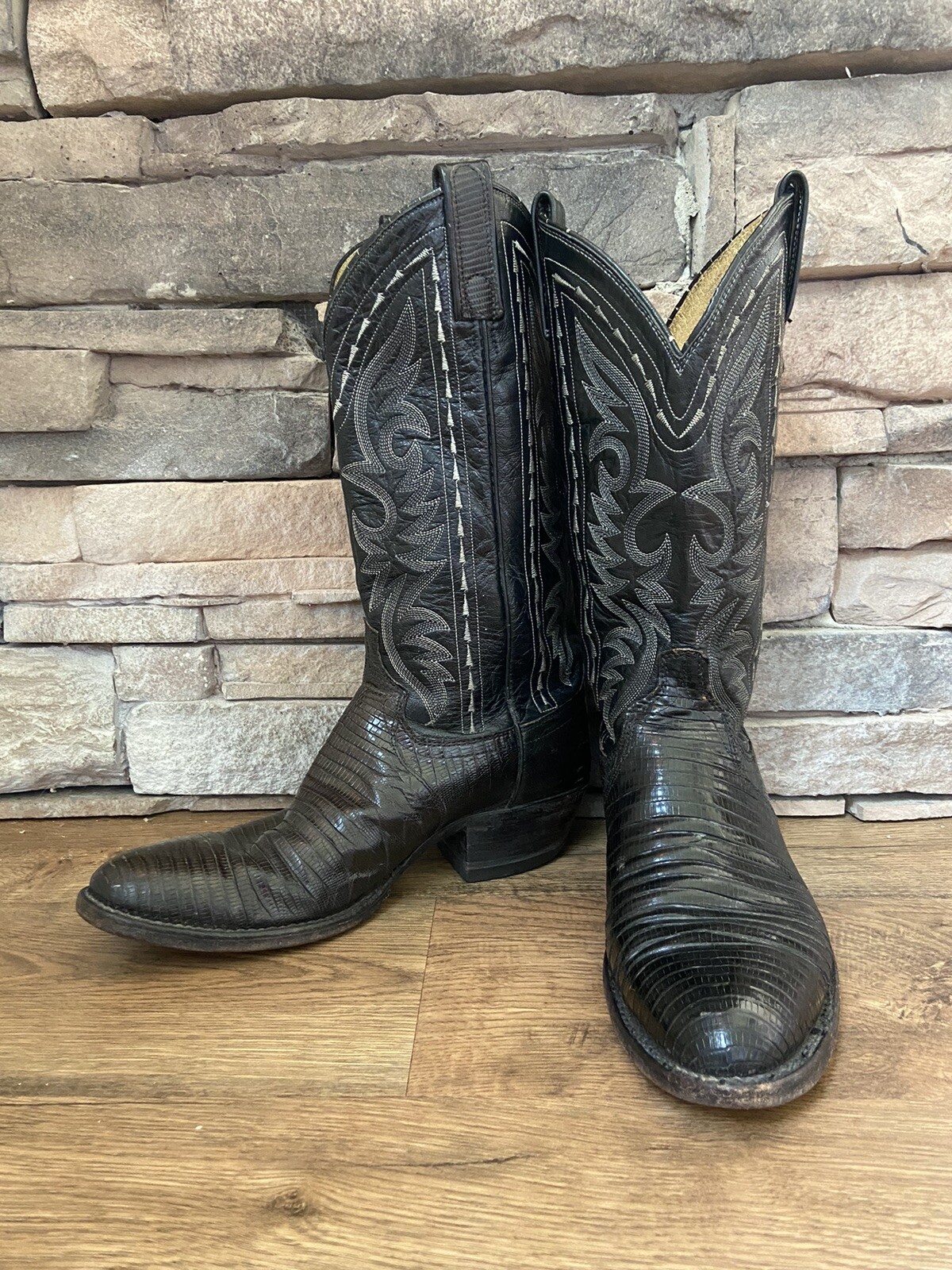 Dan Post Black Leather Lizard Western Boot Men's Sz 8… - Gem