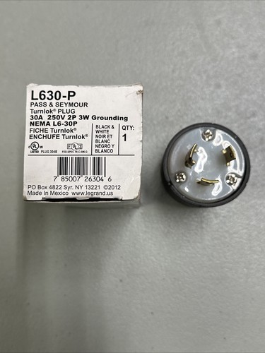 Pass & Seymour White Locking Plug NEMA L6-30P Twist Lock Turnlok 30A ...