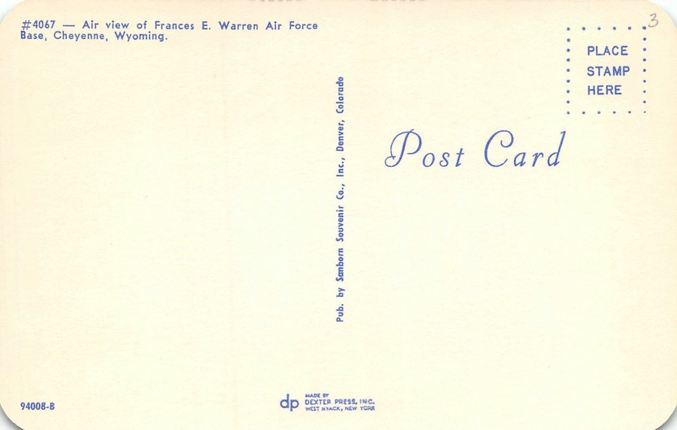 Air View of Frances E Warren Air Force Base Cheyenne, WY Vtg 1960's ...