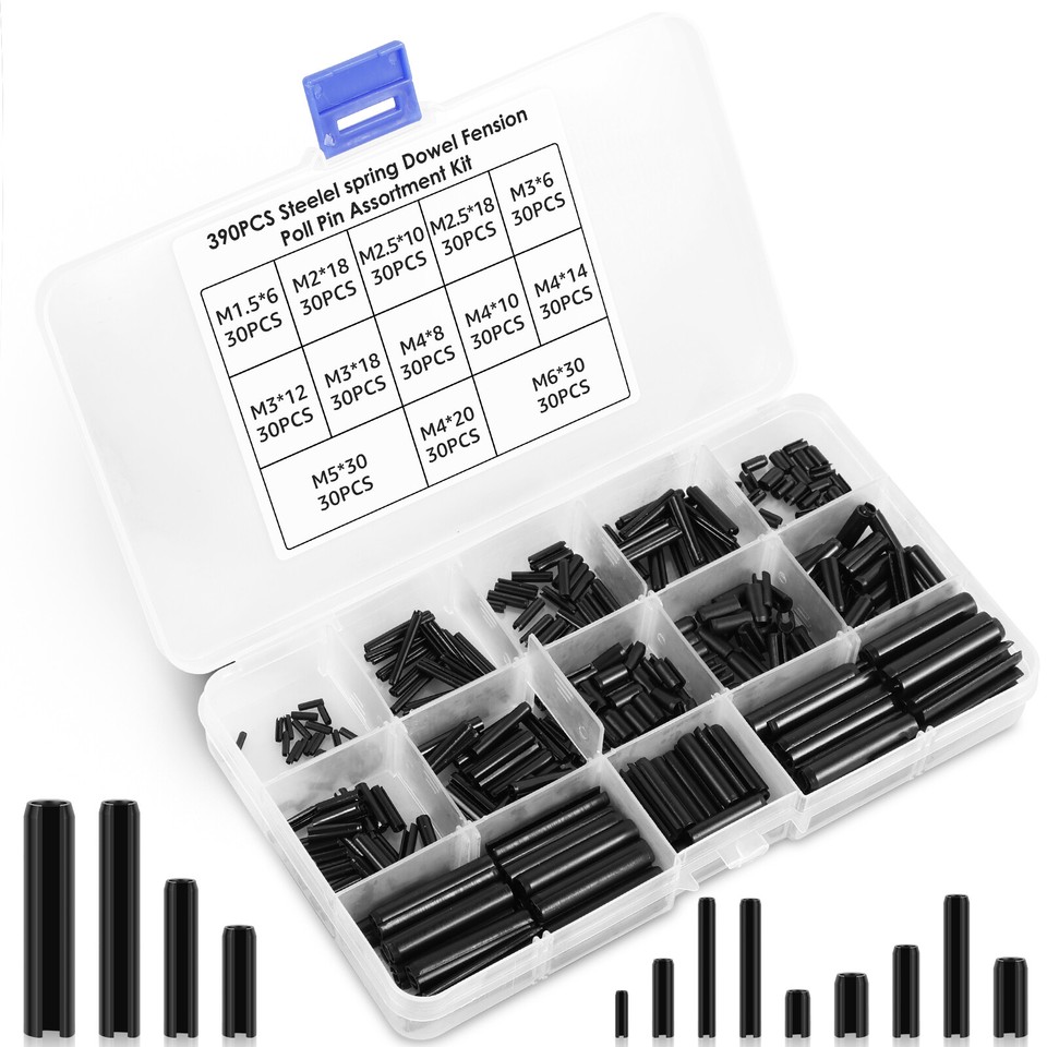 390Pcs Roll Pin Set Stainless Steel Slotted Spring Pin Kit M1.5 M2 M2.5 ...