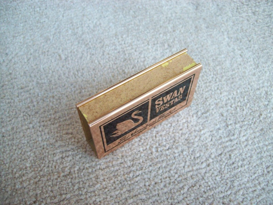 Vintage Metal Swan Vesta Match Box Cover/Case with matches - Copper ...