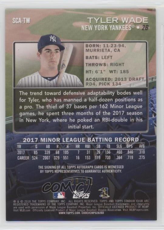 2018 Topps Stadium Club Auto Red Foil /50 Tyler Wade #SCA-TW Rookie ...