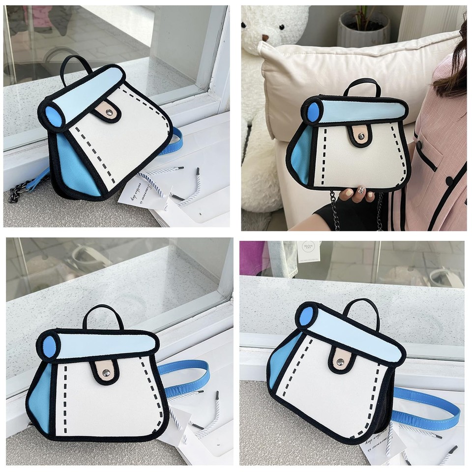 Funny 2D Cartoon Crossbody Bag Creative Cute Handbag 3D Style 2D ...