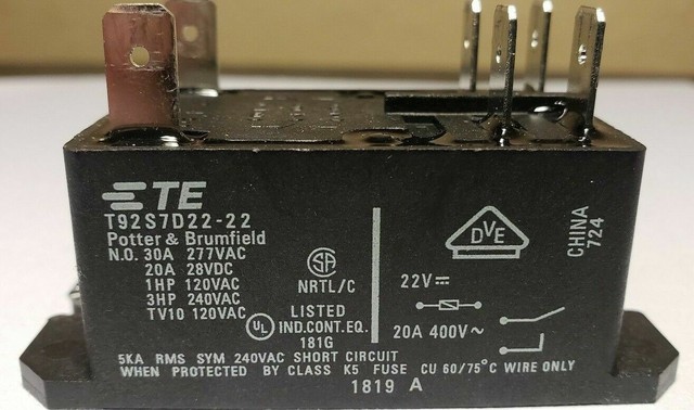 Carrier Bryant Payne Hn61pc002 Relay Potter Brumfield Tyco T92s7d22-22 ...