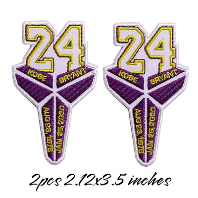 2PCS Kobe Bryant 24 Lakers 2.12"x3.5" Embroidered Iron On Patch | eBay