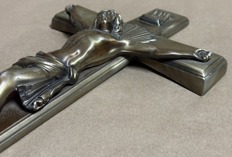 Vintage Metal INRI Decorative Cross Religious Large Wall Jesus Crucifix ...