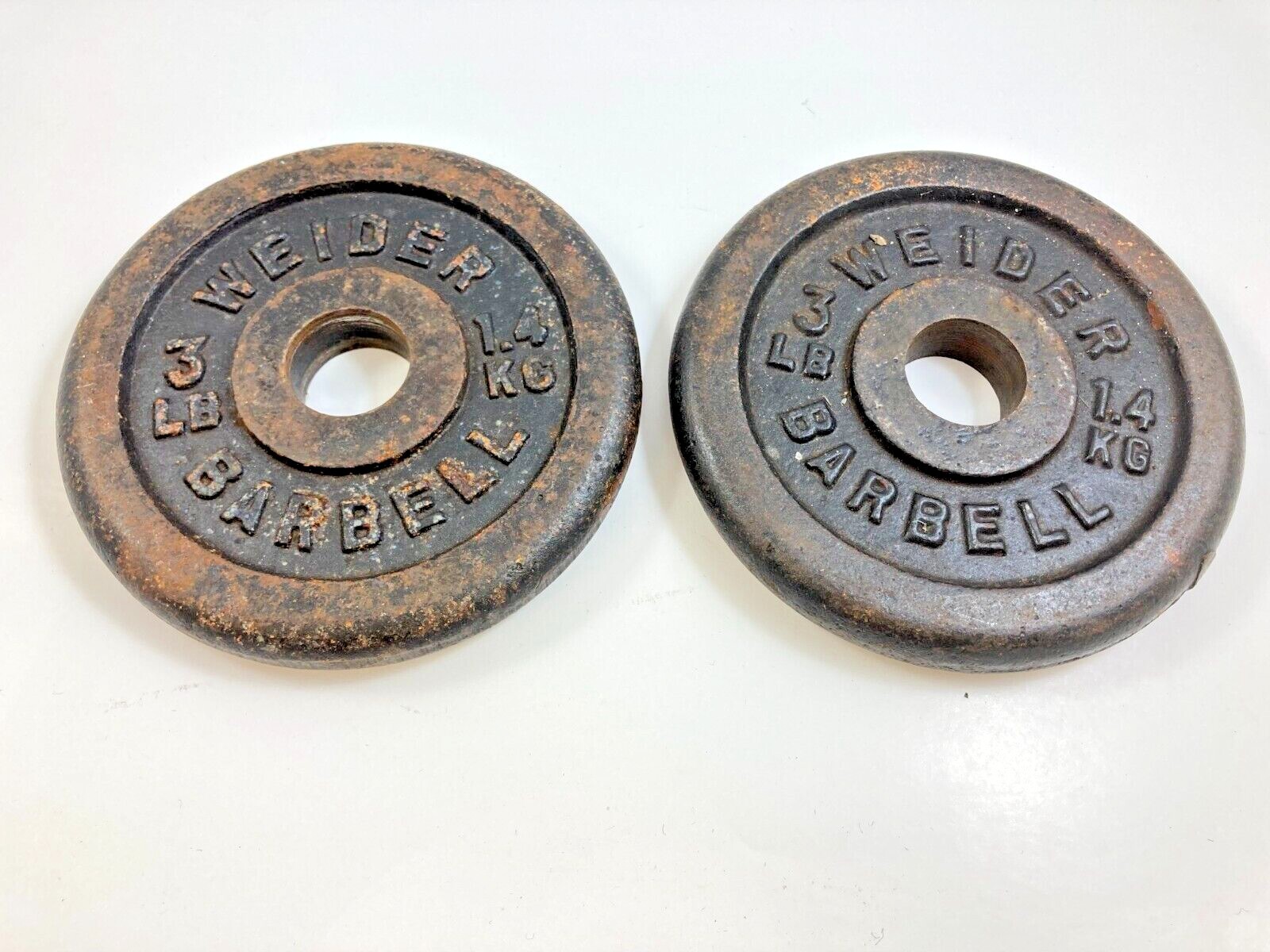 Set Of 2 WEIDER 3 LB. Standard 1" Hole Weight Plates Cast Iron 6 LBS ...