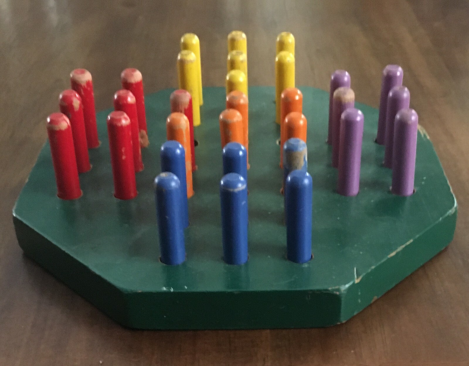 Green Octagon Shaped Wooden Peg Solitaire Jumping Game with Painted ...