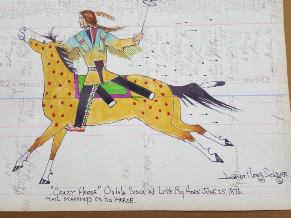 Daniel Long Soldier ledger art original!!! "Crasy Horse" 17.5" x 11" | eBay