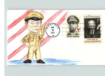 Hand Painted GENERAL DOUGLAS MacARTHUR Cartoon w/ Pipe, 1971 # 1 of 1 ...
