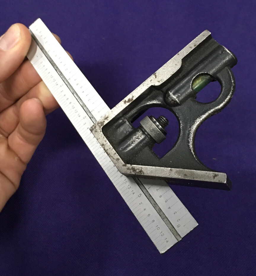 MIXED Box of Machinist Tools - SPI Protractor, Starrett Hook Rule ...