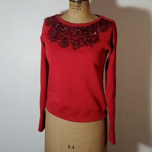 Needle & Thread Size S/M Sweatshirt Embellished Zippers Red Bejeweled ...