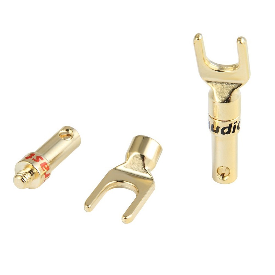 8Pcs Copper Gold Plated Locking Y Spade Plug HiFi Speaker Cable Fork ...