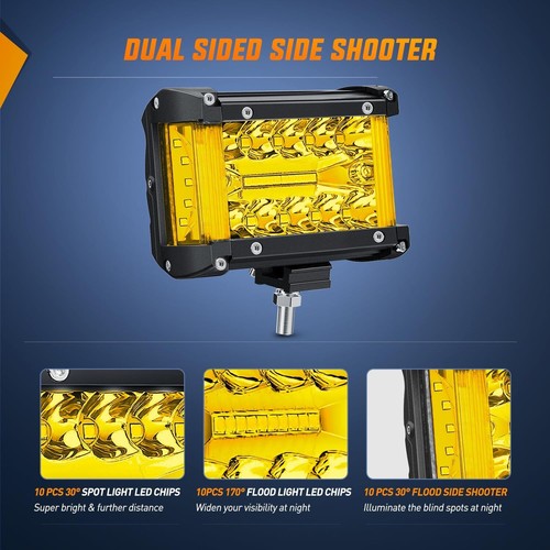 Nilight Side Shooter LED Light Bar 2PCS 4.3 Inch Triple Row Spot Flood ...