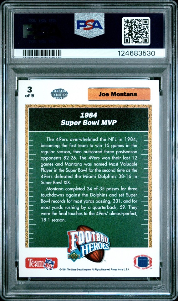 1991 UD HEROES 1984 SUPER BOWL MVP #3 JOE MONTANA PSA 10 | eBay