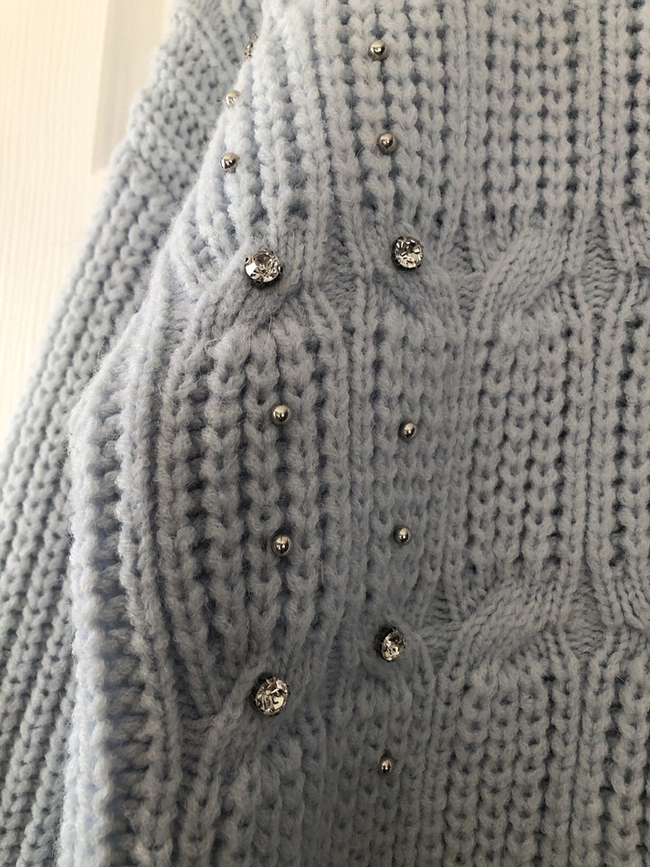 Quiz Pale Blue Size S (8-10) Thick Warm Long Sleeved Sparkle Beaded ...