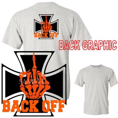 Biker Motorcycle Safety Message Back Off Giving The Finger Logo T Shirt ...