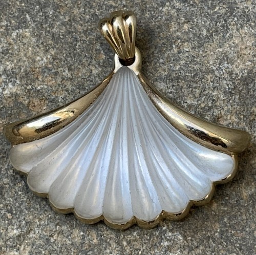 Vintage Pendant Frosted Molded Poured Glass Scallop Fan Shell Avon ...