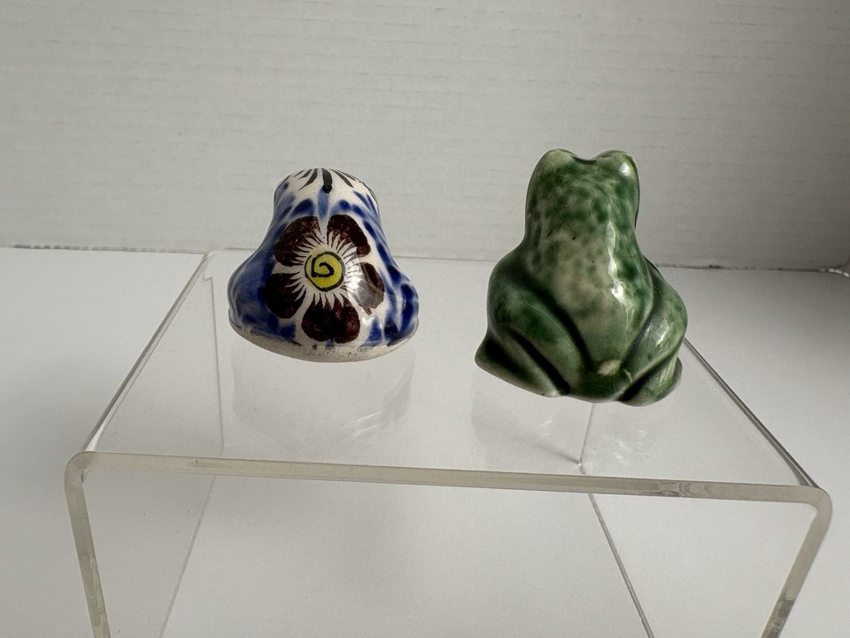 Vtg Miniature Ceramic Frog Figurines (2) Multicolor Mexico & Green ...